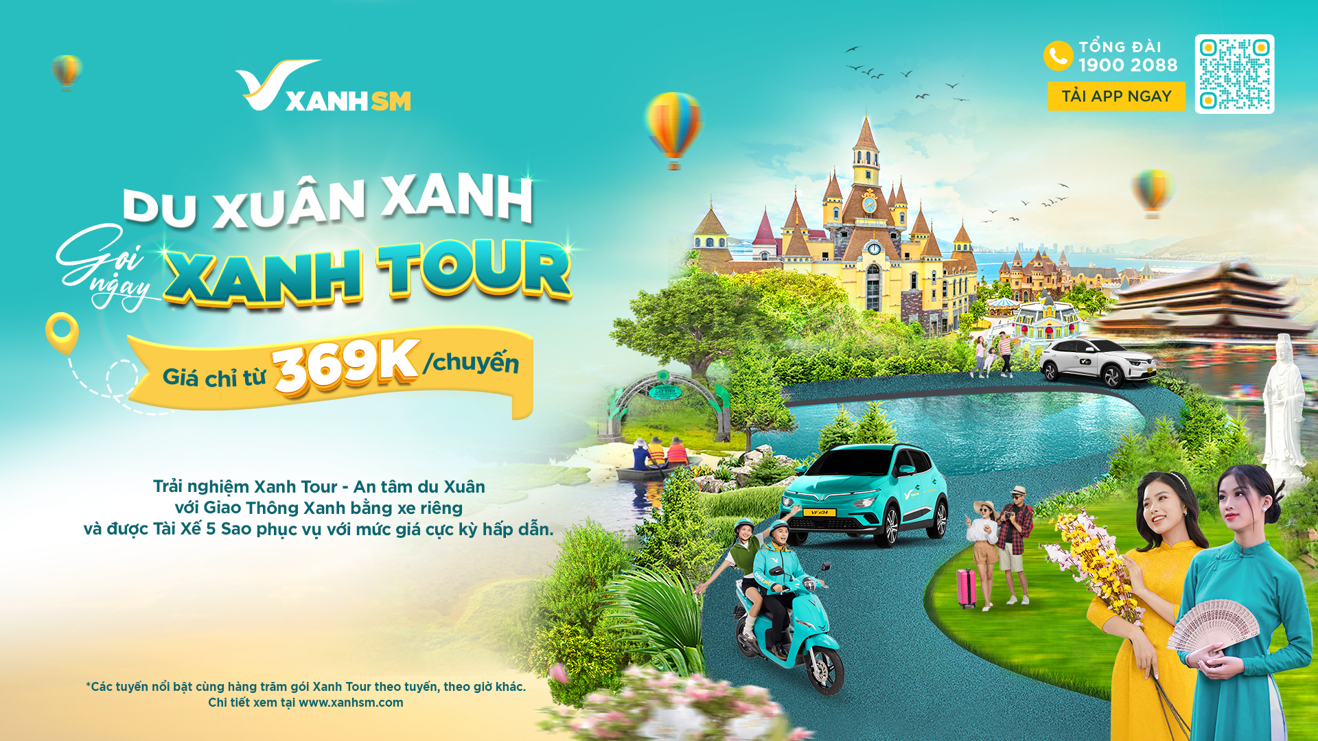 Du xuân Xanh: Đặt taxi trọn gói Xanh Tour theo tuyến, theo giờ | Xanh SM